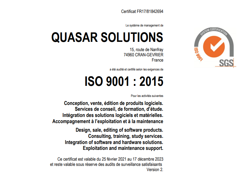 Nos services pour la mise en place du logiciel mes QUASAR